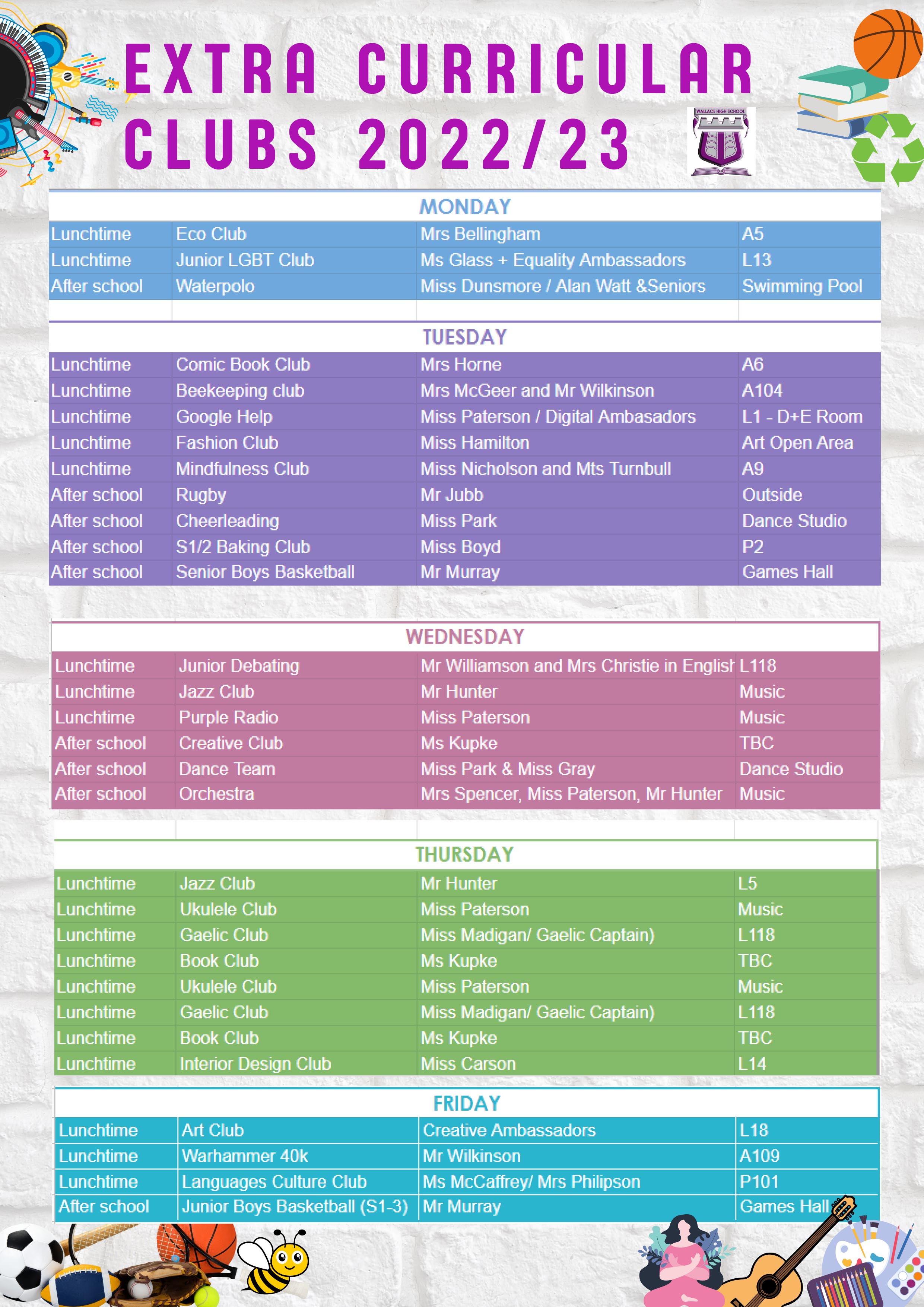 Extra Curricular Timetable